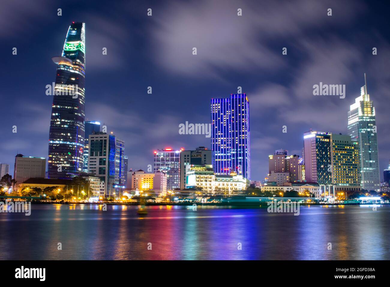 Riverside view colourful night in Ho Chi Minh city Stock Photo - Alamy