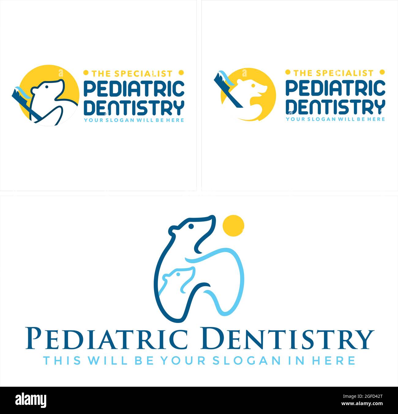 Pediatric dentistry with icon bear toothbrush vector logo design Stock ...