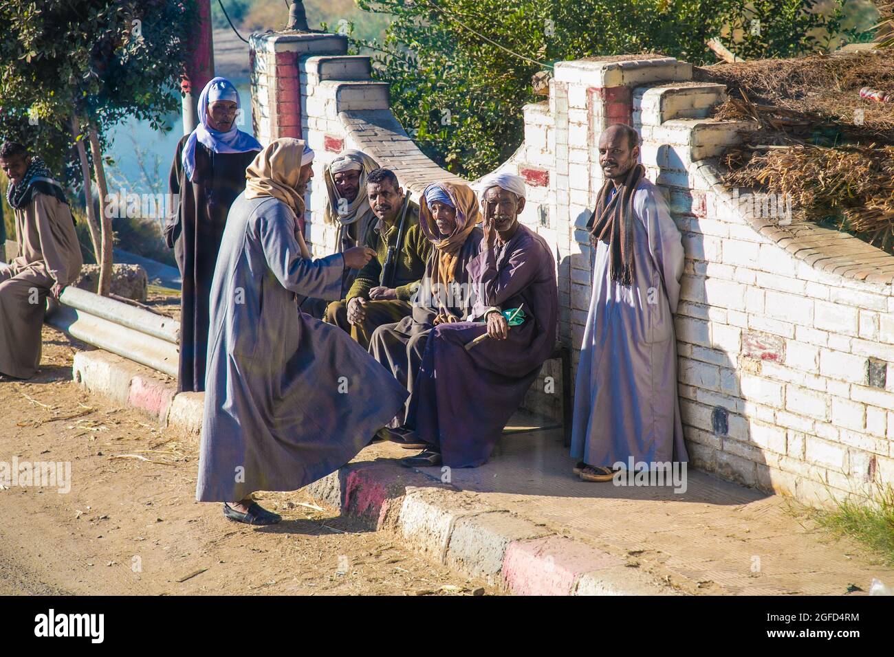 Luxor, Egypt - Jan 28, 2020: A group of old Egyptians dressed in ...