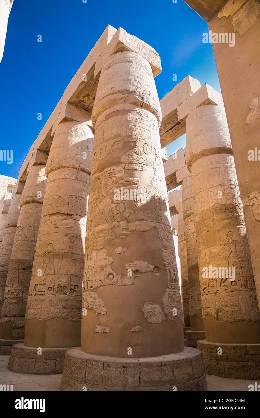 Mighty stone pillars of Luxor Temple in Luxor, ancient Thebes, Egypt ...