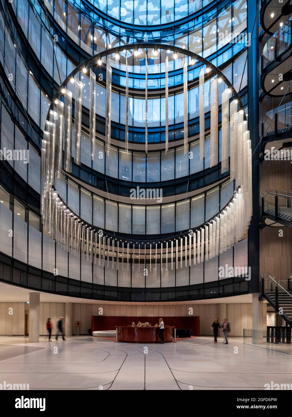 Atrium wide view with feature chandelier. 100 Liverpool Street, London ...