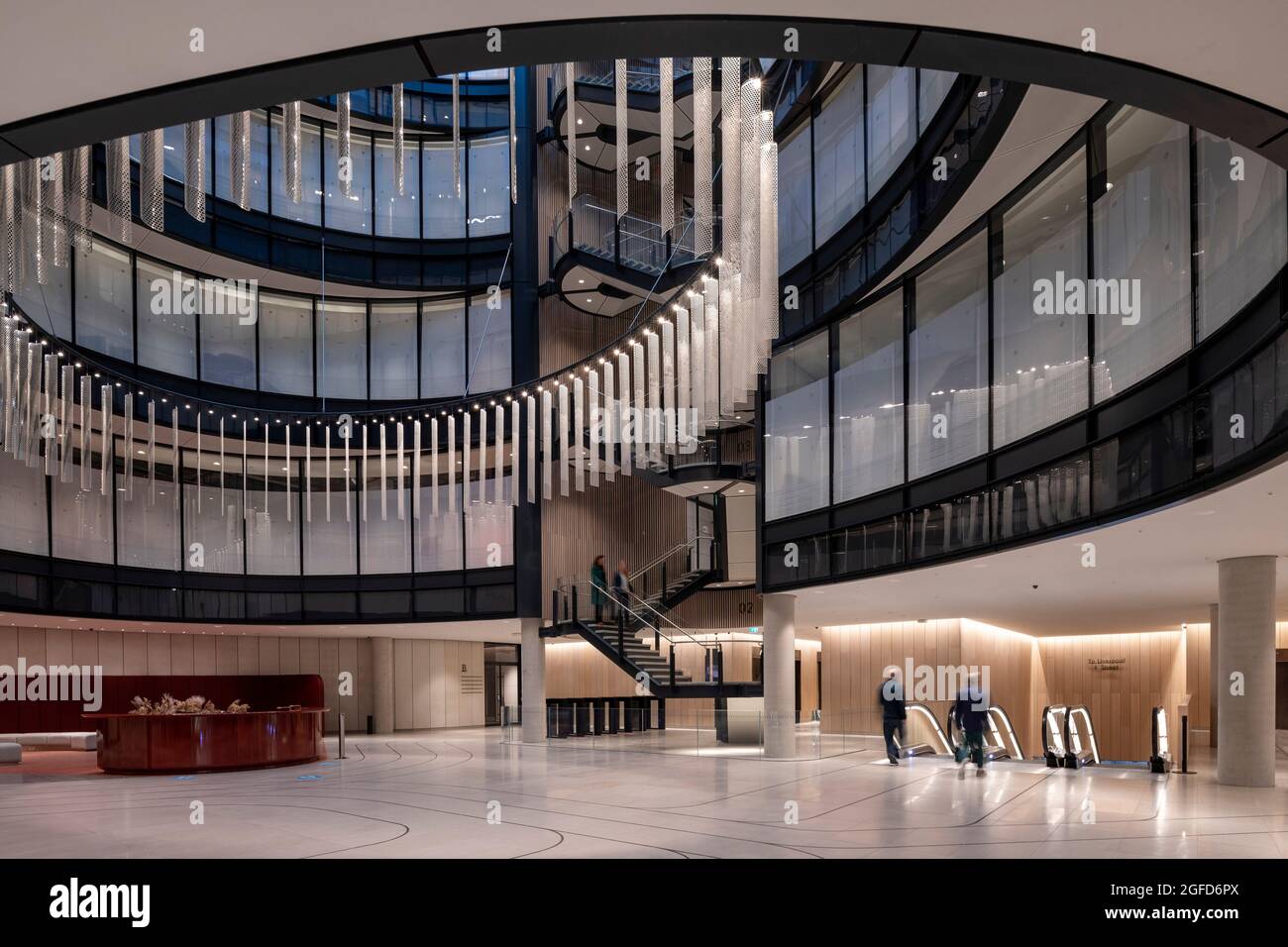 Atrium wide view with feature chandelier. 100 Liverpool Street, London ...