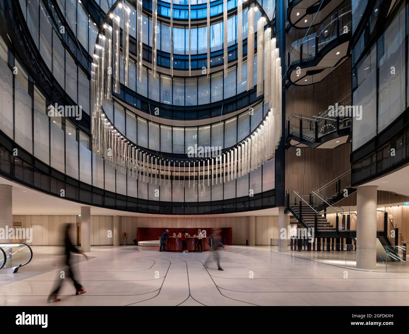 Atrium wide view with feature chandelier. 100 Liverpool Street, London ...