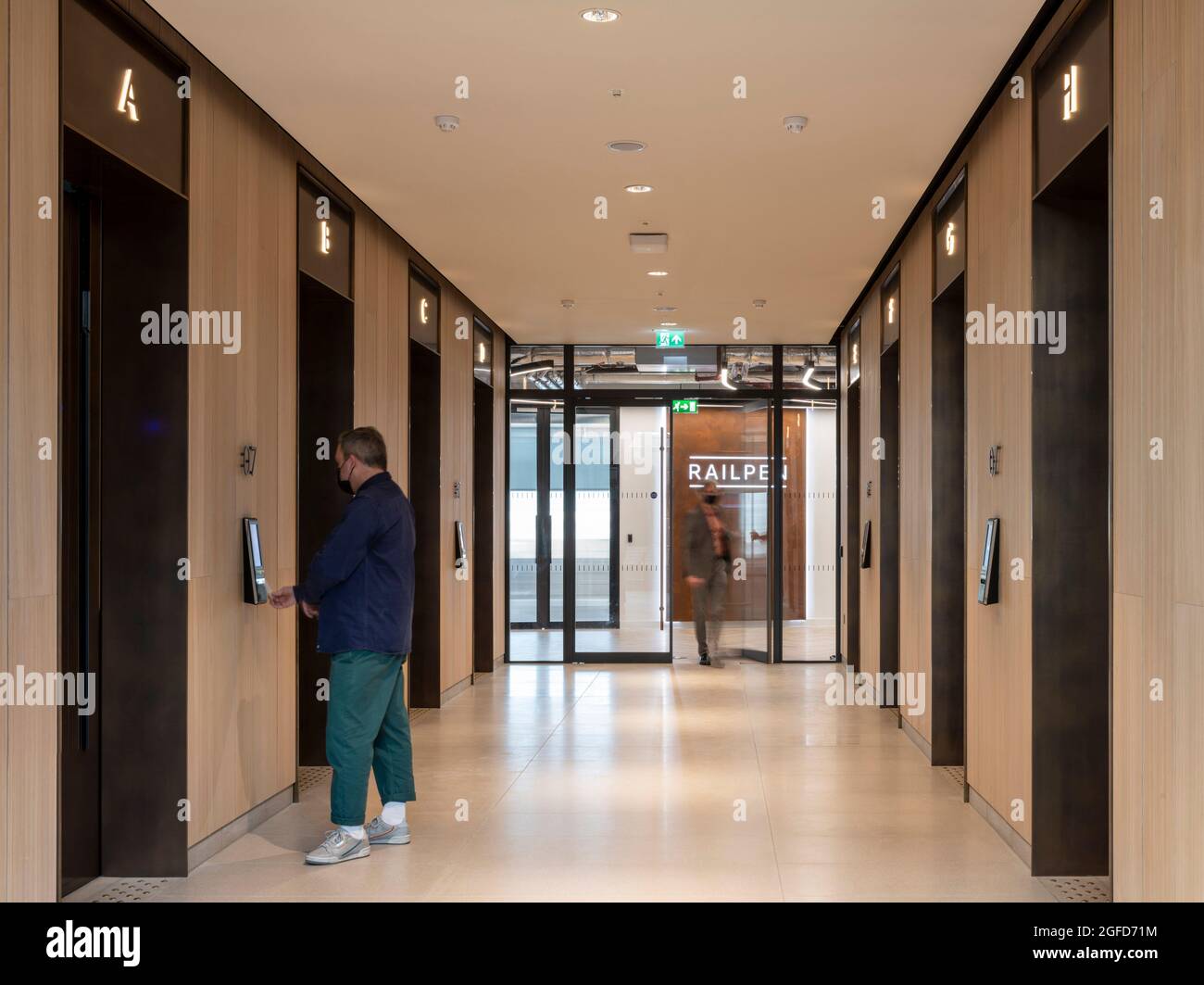 Lift Lobby with view to office entrance. 100 Liverpool Street, London ...
