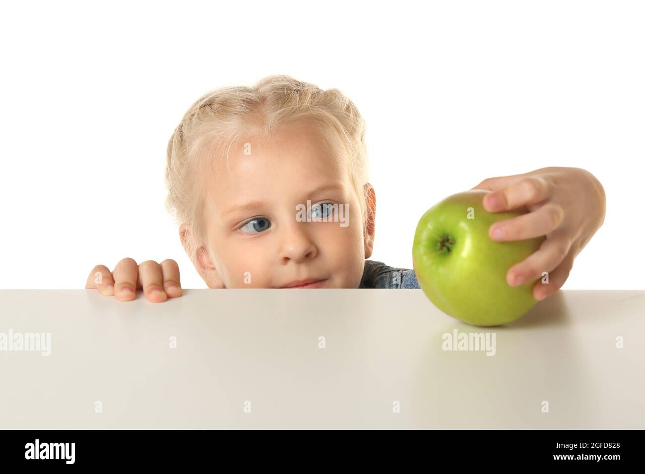 Girl peeking table isolated hi-res stock photography and images - Alamy
