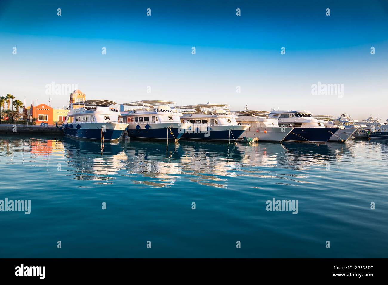 Hurghada, Egypt- Jan 30 , 2020: VWhite yachts in the sea harbor of ...
