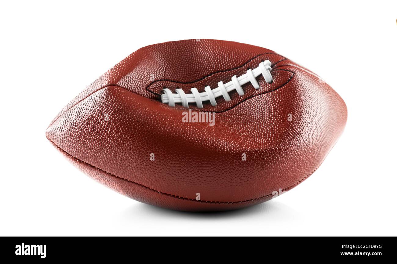 Deflated football ball on white background Stock Photo - Alamy