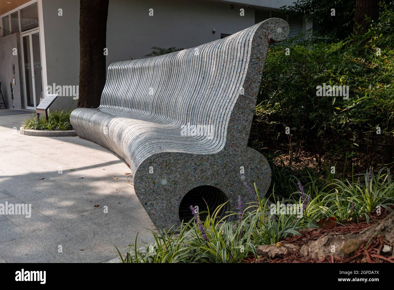 SHANGHAI, CHINA - AUGUST 25, 2021 - An eco-friendly bench made from ...