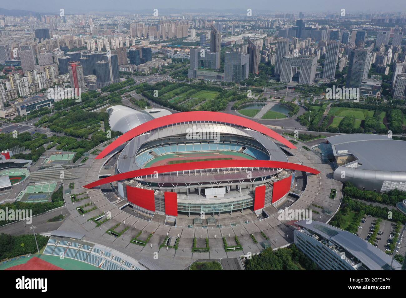 NANJING, CHINA - AUGUST 25, 2021 - An aerial photo shows the stadium of ...