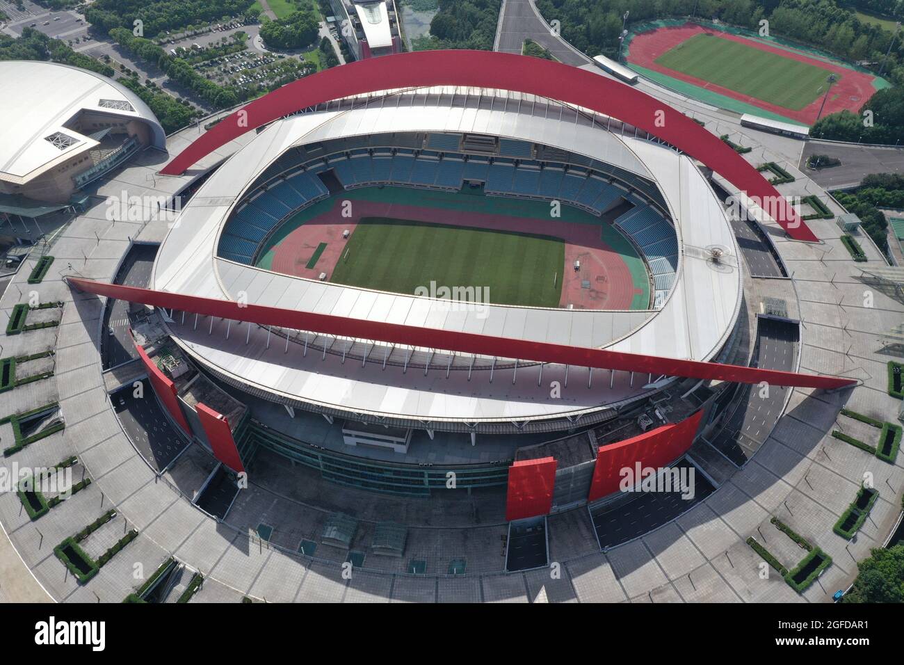 NANJING, CHINA - AUGUST 25, 2021 - An aerial photo shows the stadium of ...