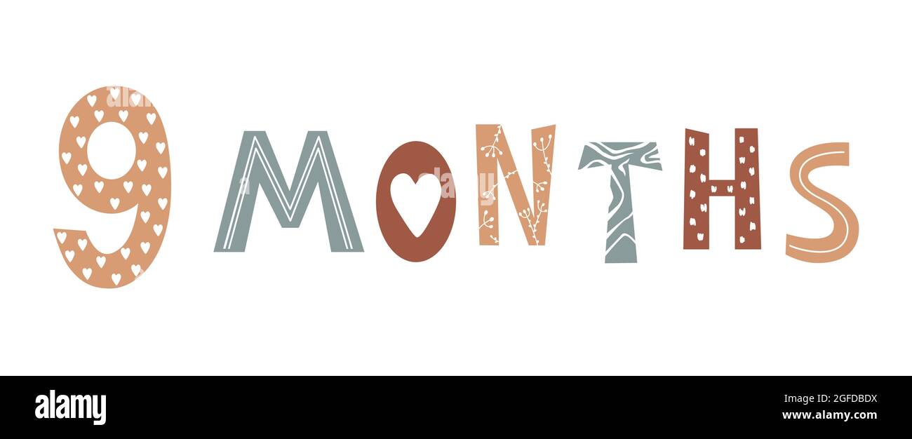 Nine month baby lettering in Scandinavian style Stock Vector Image ...