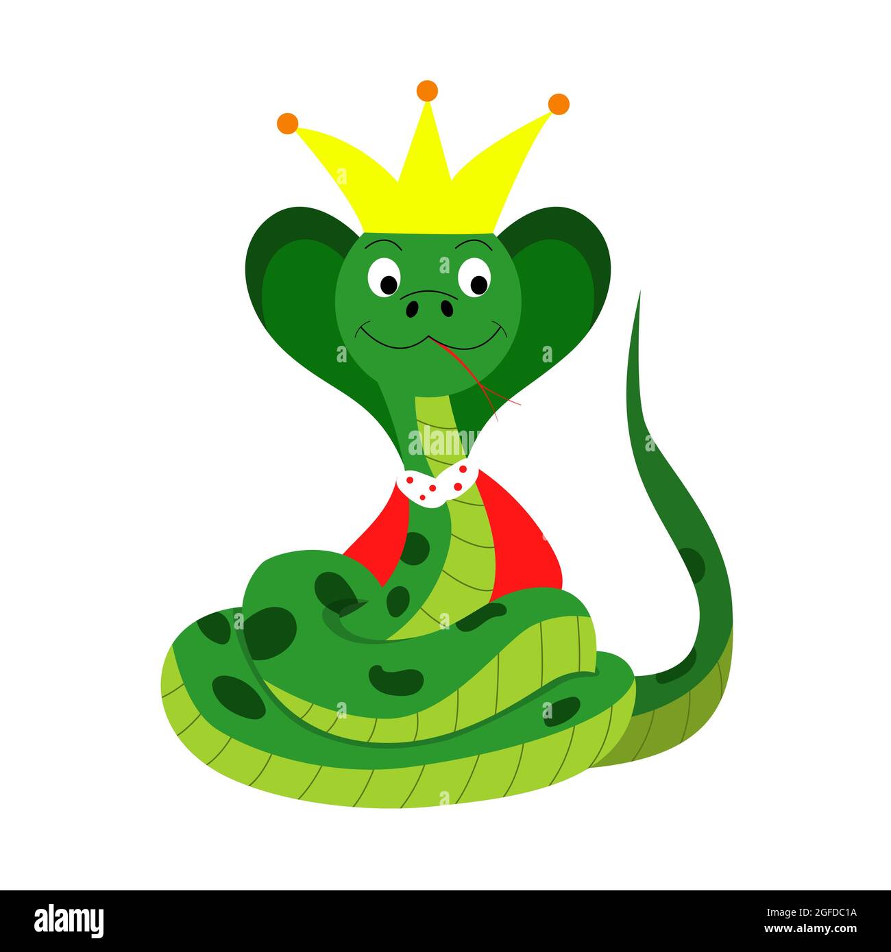 Cartoon vector illustration for children, snake queen, crown and mantle ...