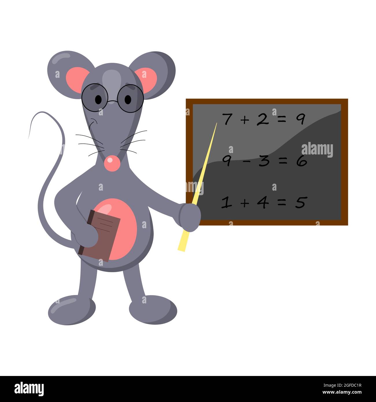 Cartoon vector illustration for children, mouse teacher at school ...