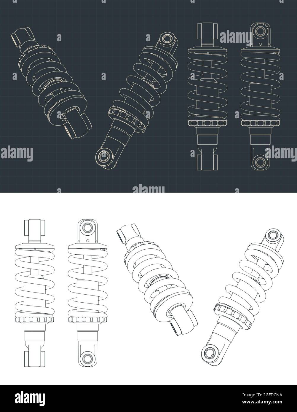 Stylized vector illustration of blueprints of bike shock absorber Stock ...