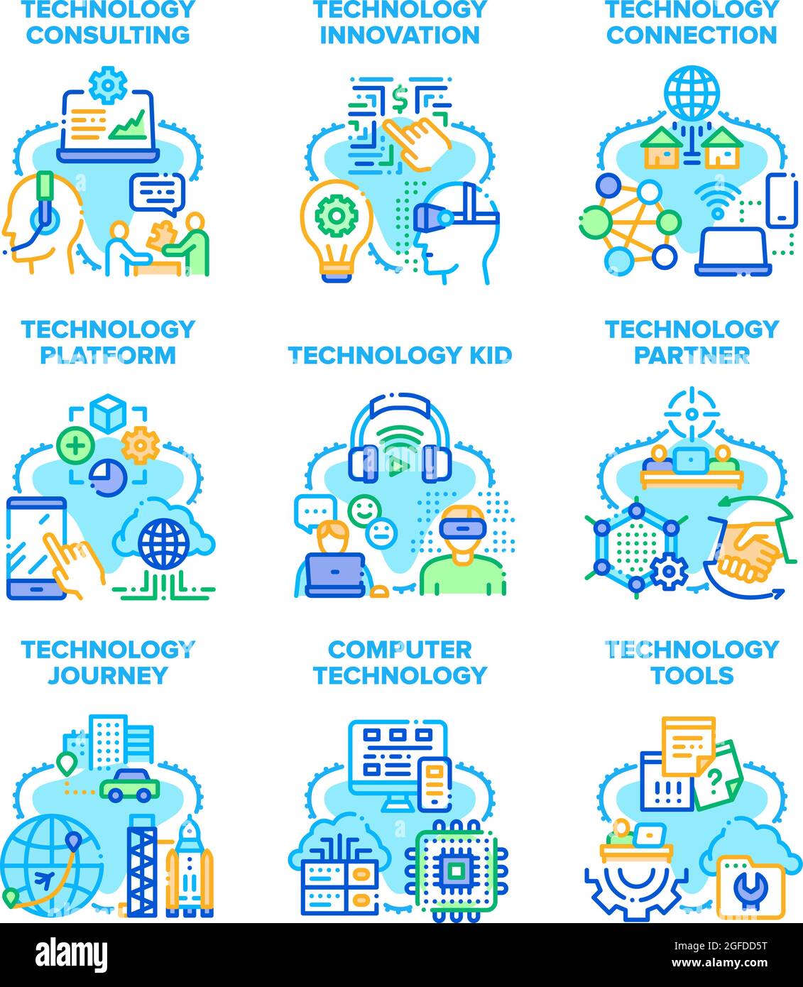 Computer Technology Set Icons Vector Illustrations Stock Vector Image ...