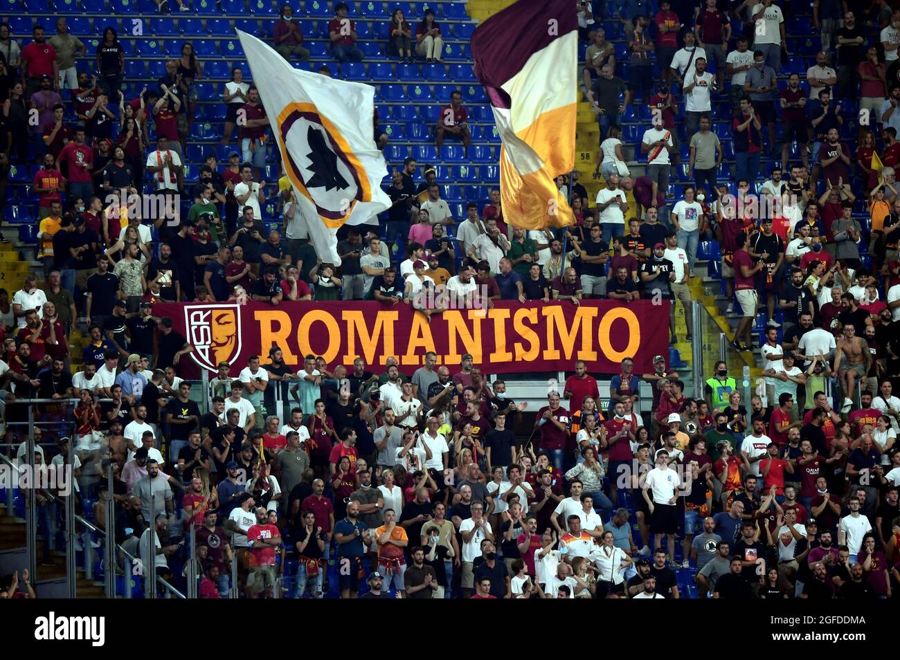Roma fans in the stands at the stadio olimpico hi-res stock photography ...