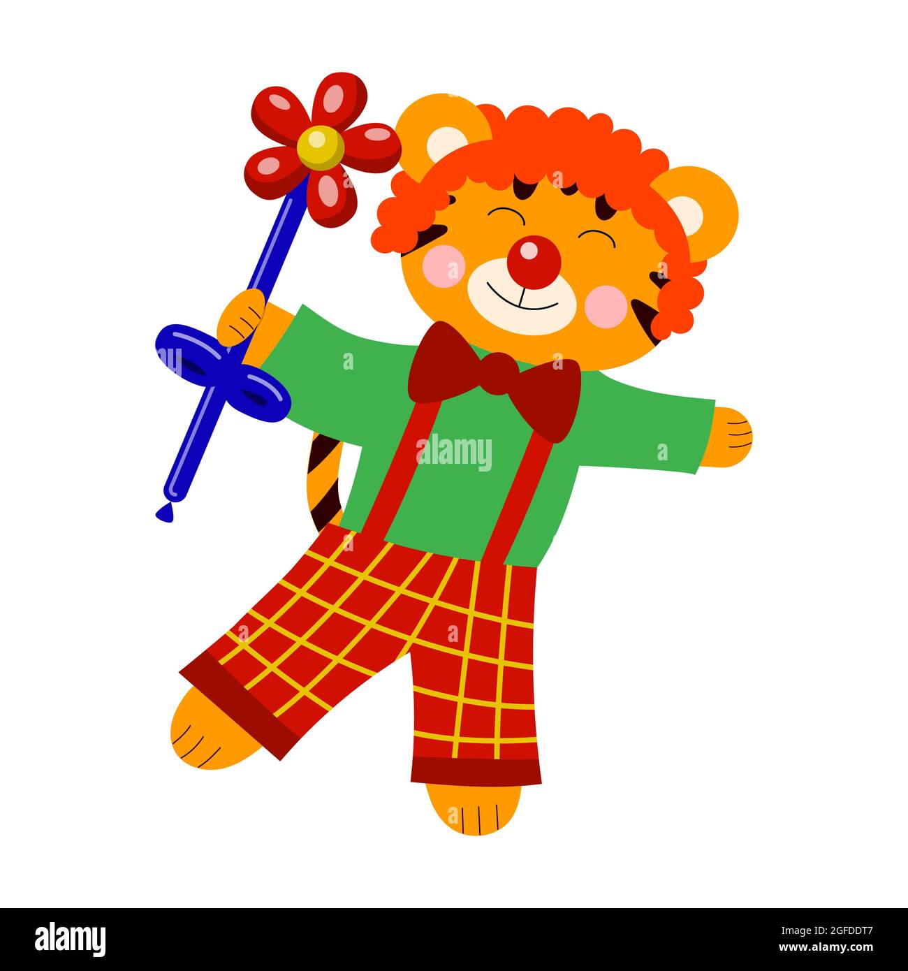 Cartoon vector illustration for children, tiger clown in the circus ...