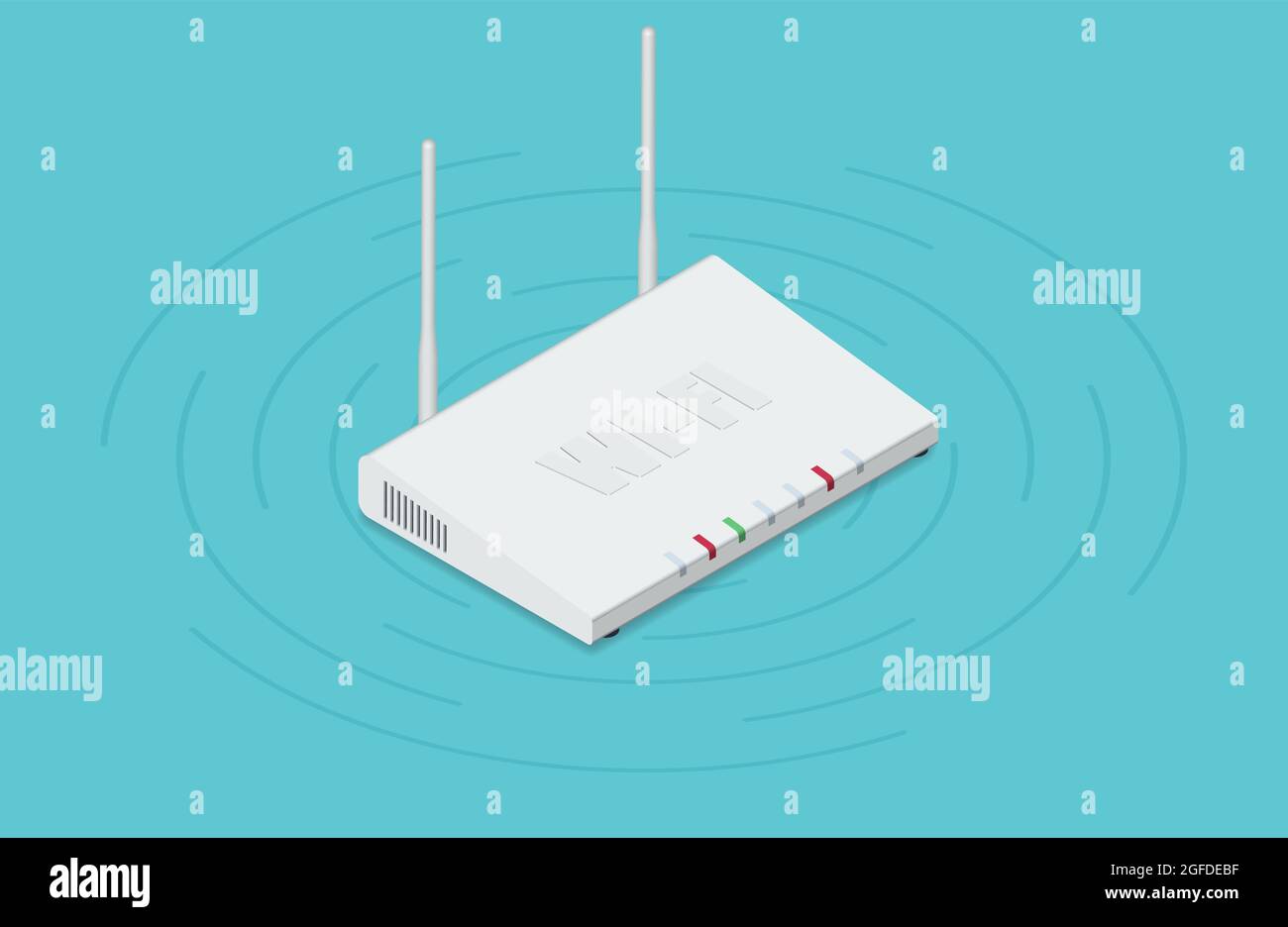 Isometric white wireless internet router isolated on green background ...
