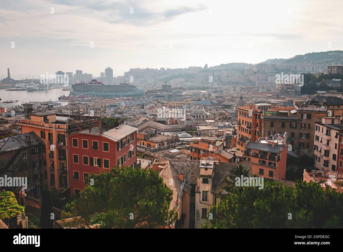 Italy, urban view of the skyline of the historic city of Genoa in ...