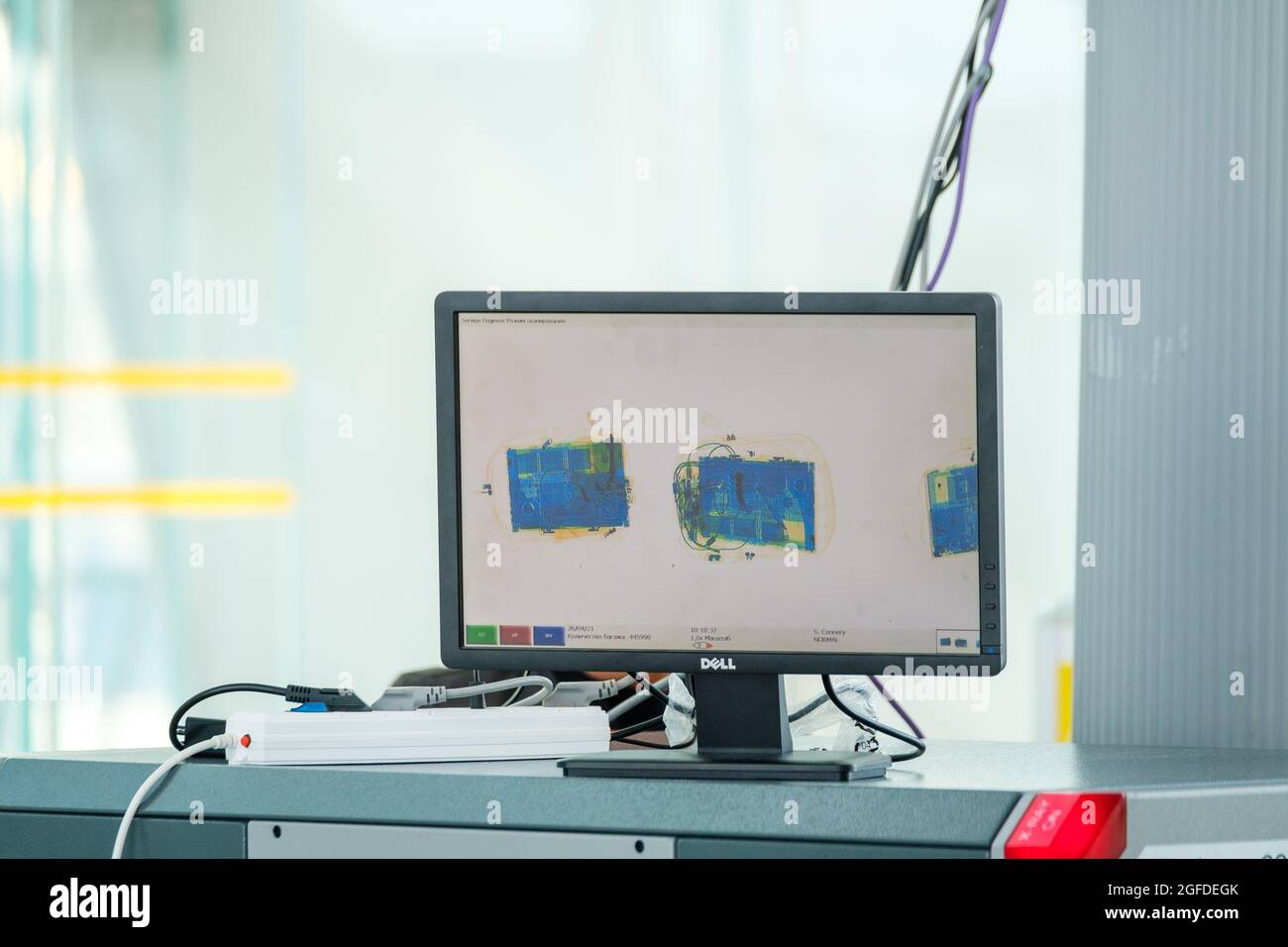 Scanned baggage on the x-ray scanner screen in the airport Stock Photo ...