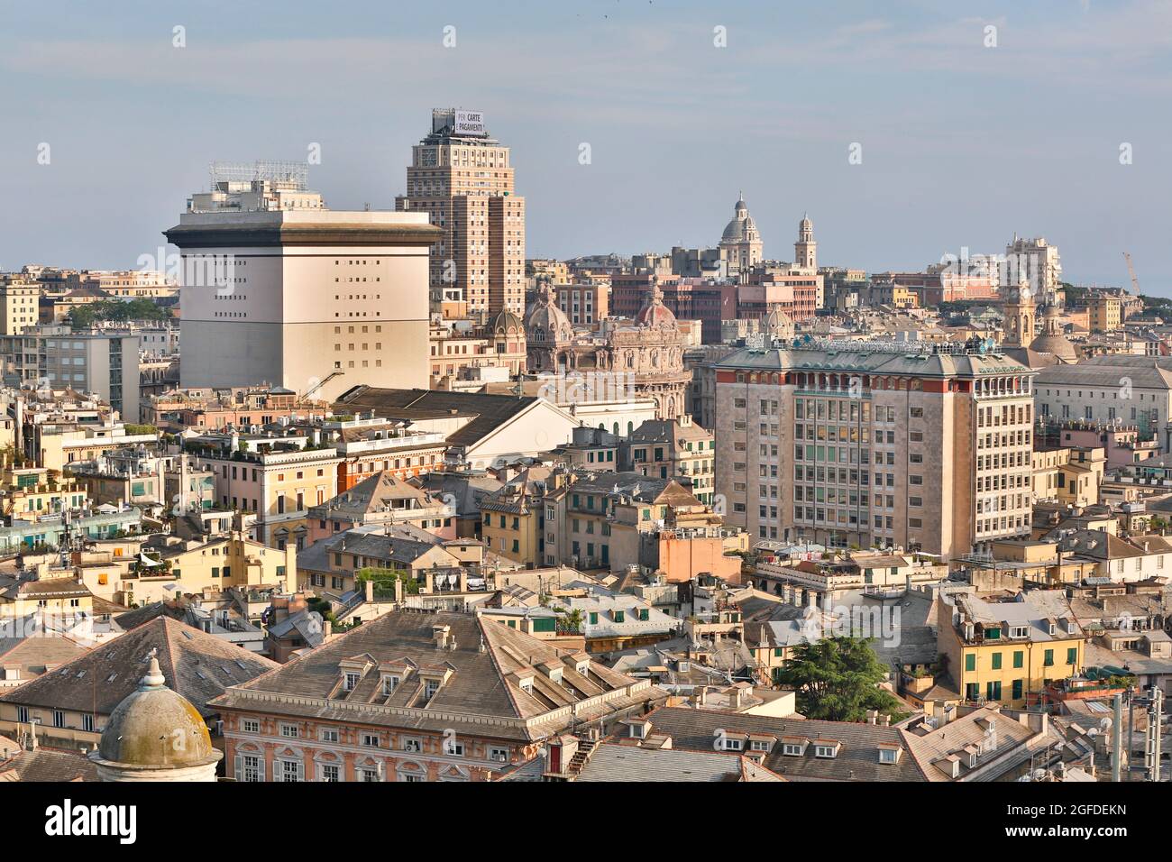 Italy, urban view of the skyline of the historic city of Genoa in ...