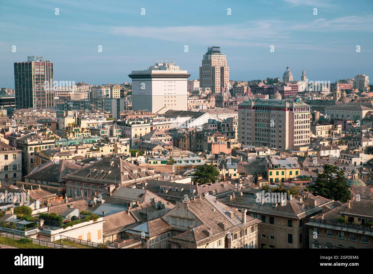Italy, urban view of the skyline of the historic city of Genoa in ...