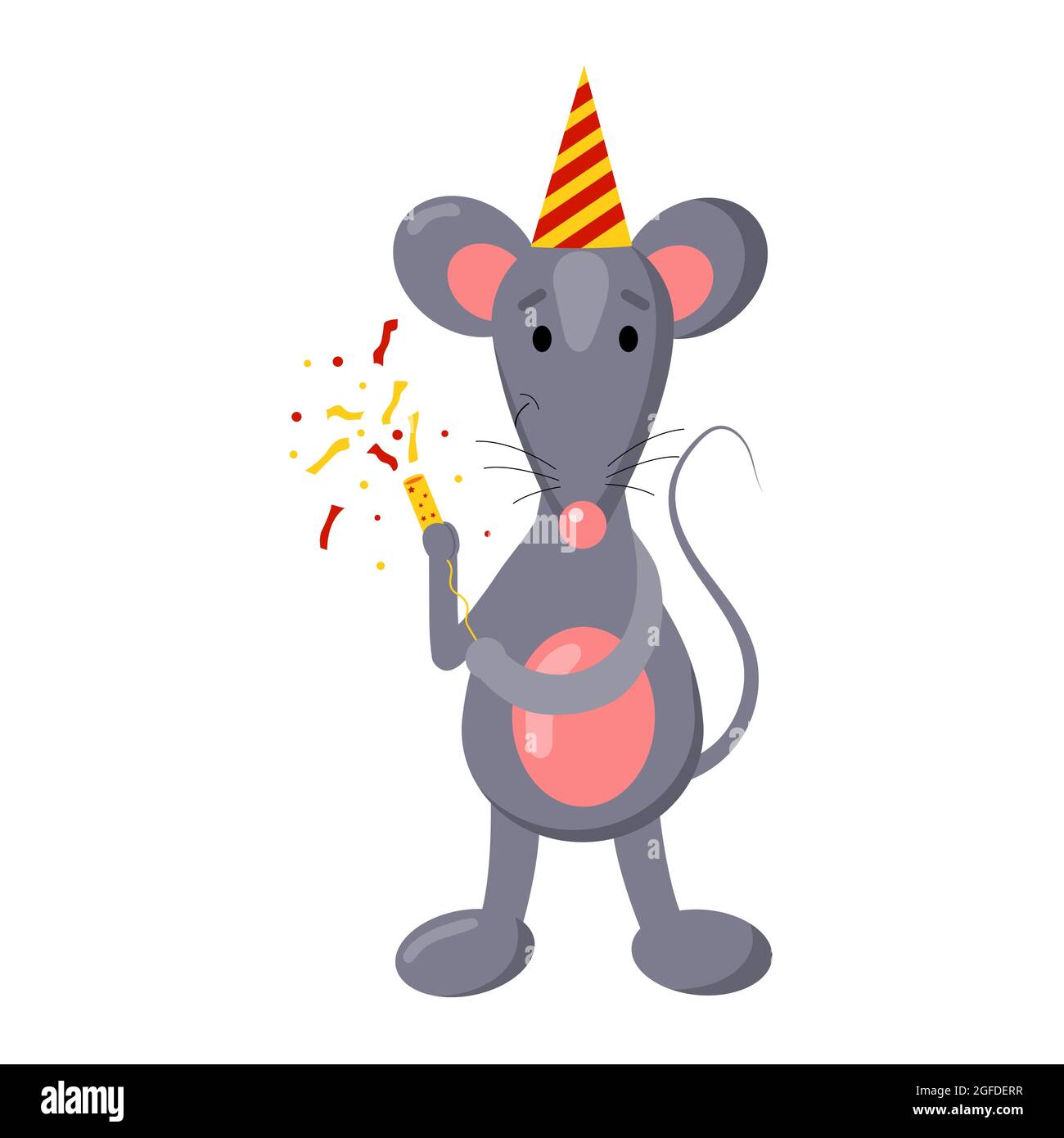 Cartoon vector illustration for children, a mouse celebrates a birthday ...