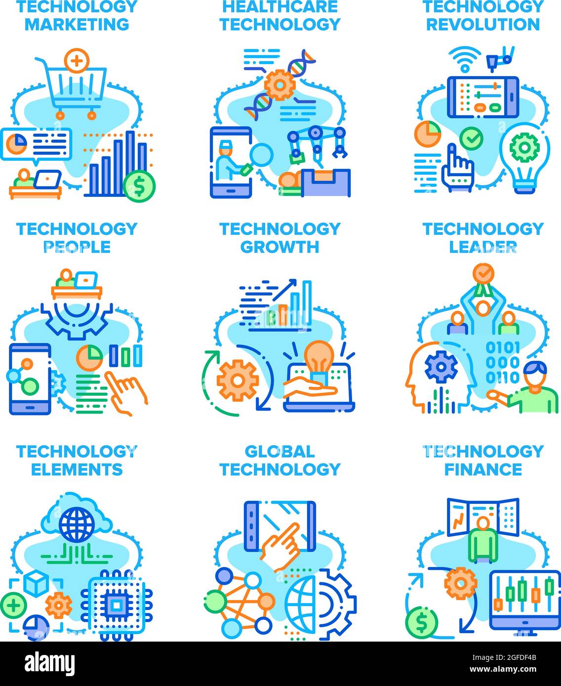 Global Technology Set Icons Vector Illustrations Stock Vector Image ...