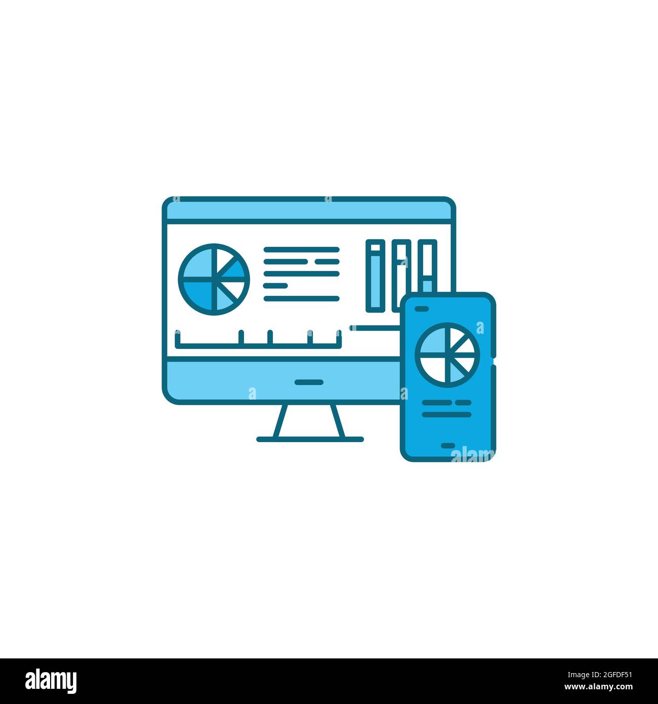 Mobile business intelligence BI color line icon. Pictogram for web page ...