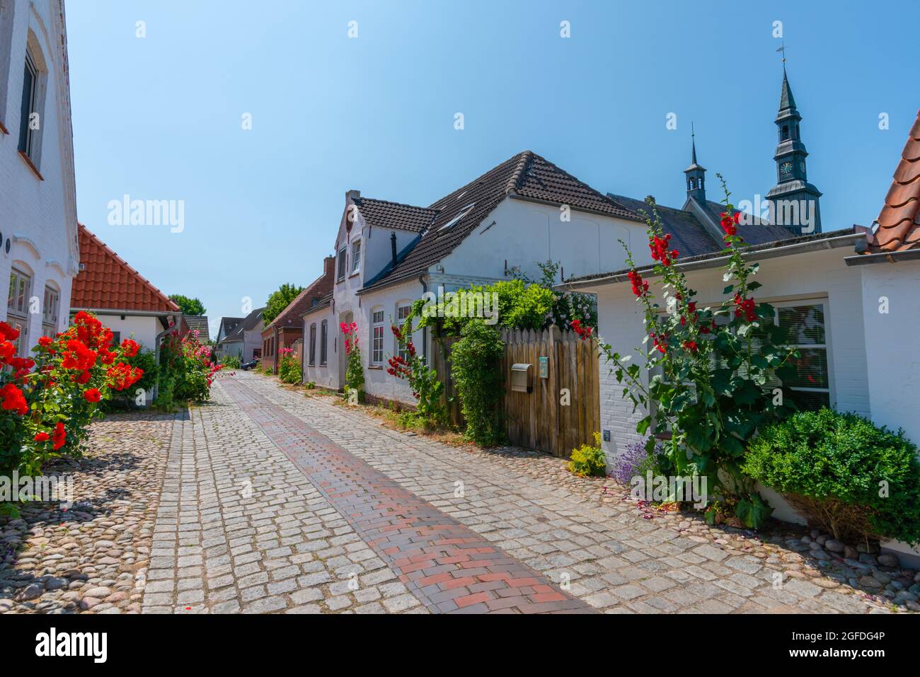 Small country town of Tating, peninsula Eiderstedt, North Frisia ...