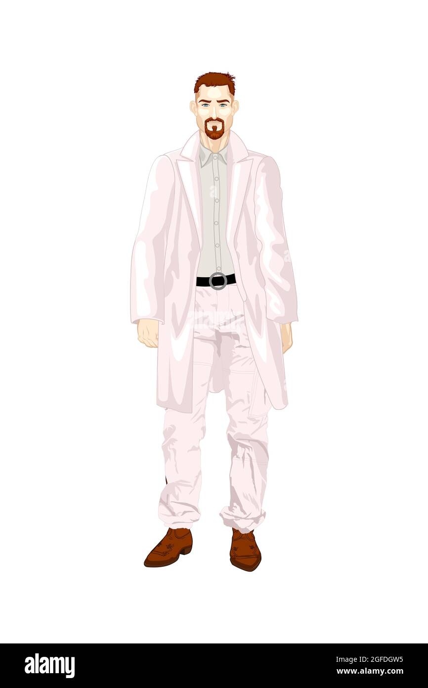 2d illustration of an elegant man - Portrait of a fashionably dressed ...