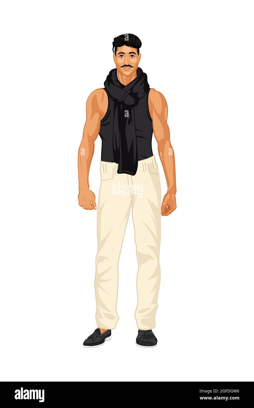 2d illustration of an elegant man - Portrait of a fashionably dressed ...