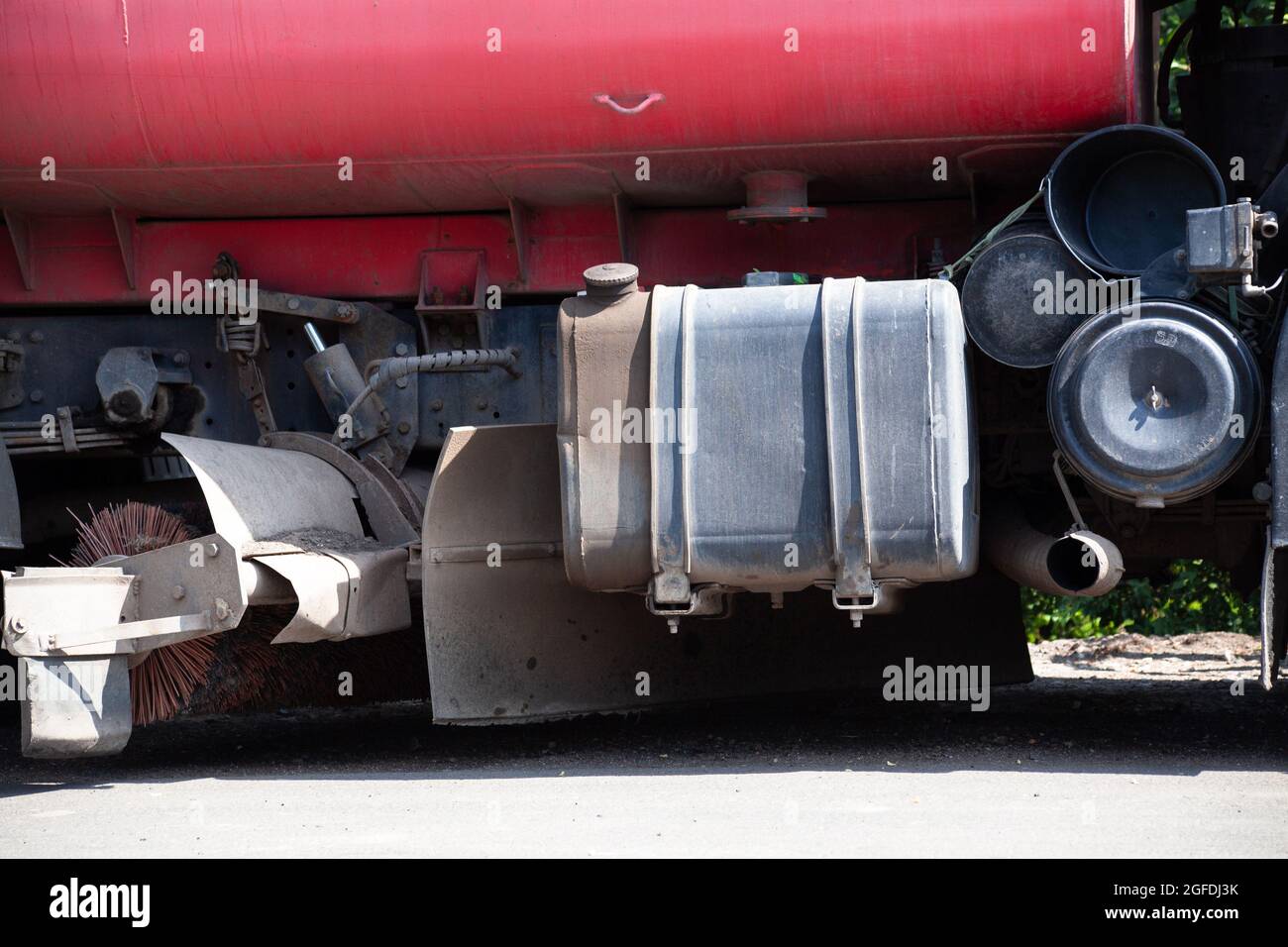 detail of a street sweeper machine. car cleaning the road Stock Photo ...
