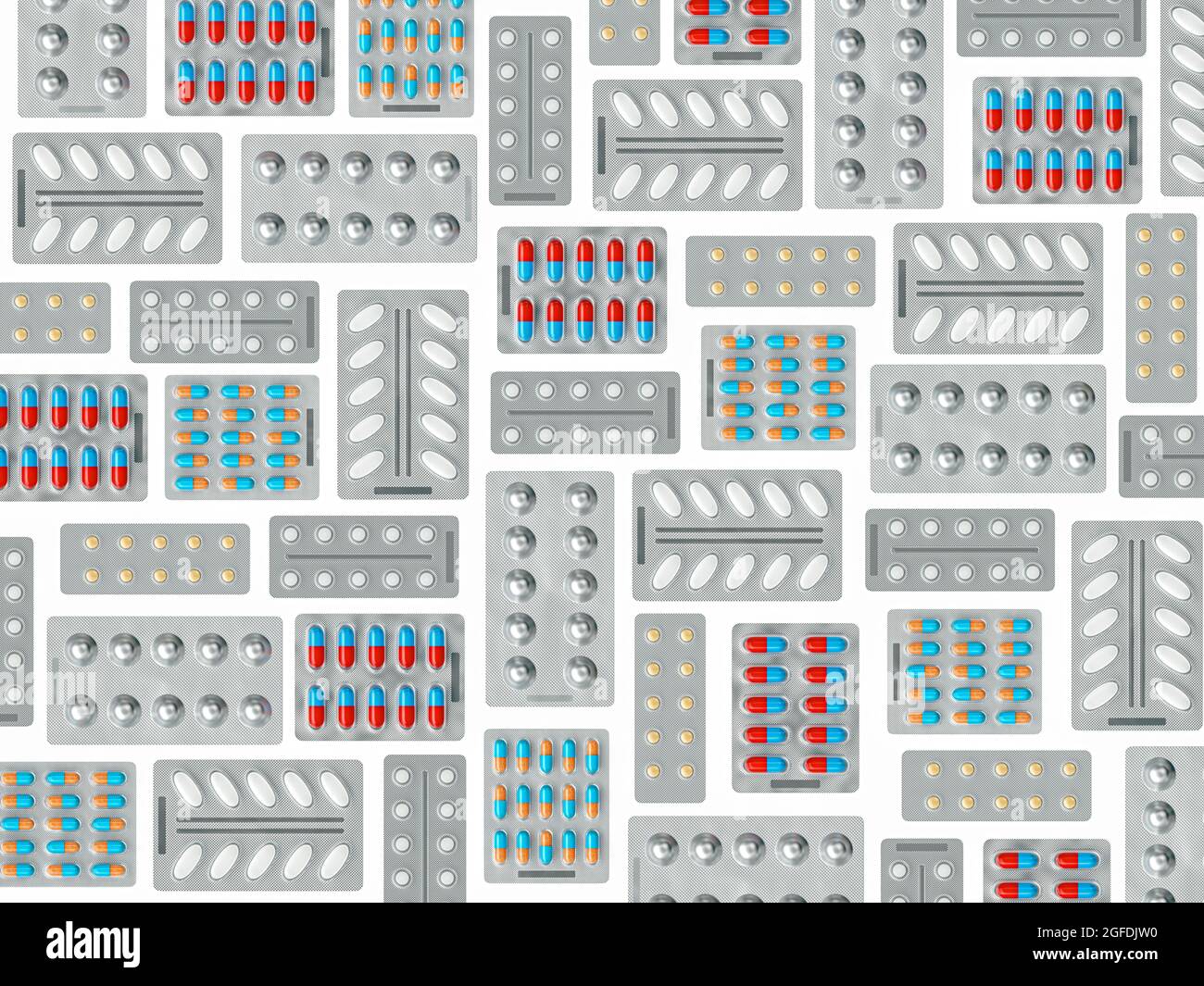 Pattern made of medical blister packs. Top view of diverse ...