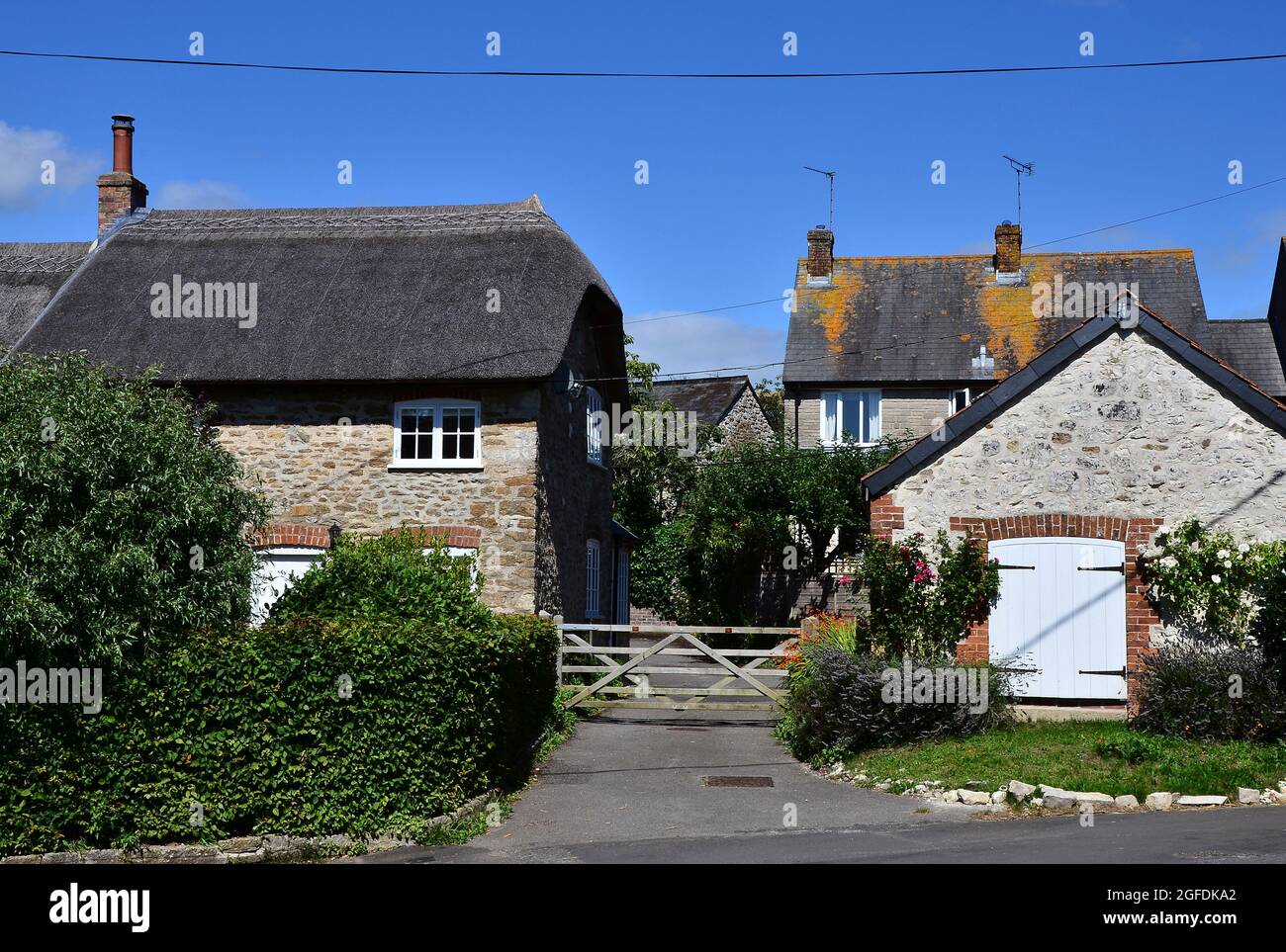Stone houses in Litton Cheyney village in West Dorset, UK Stock Photo ...