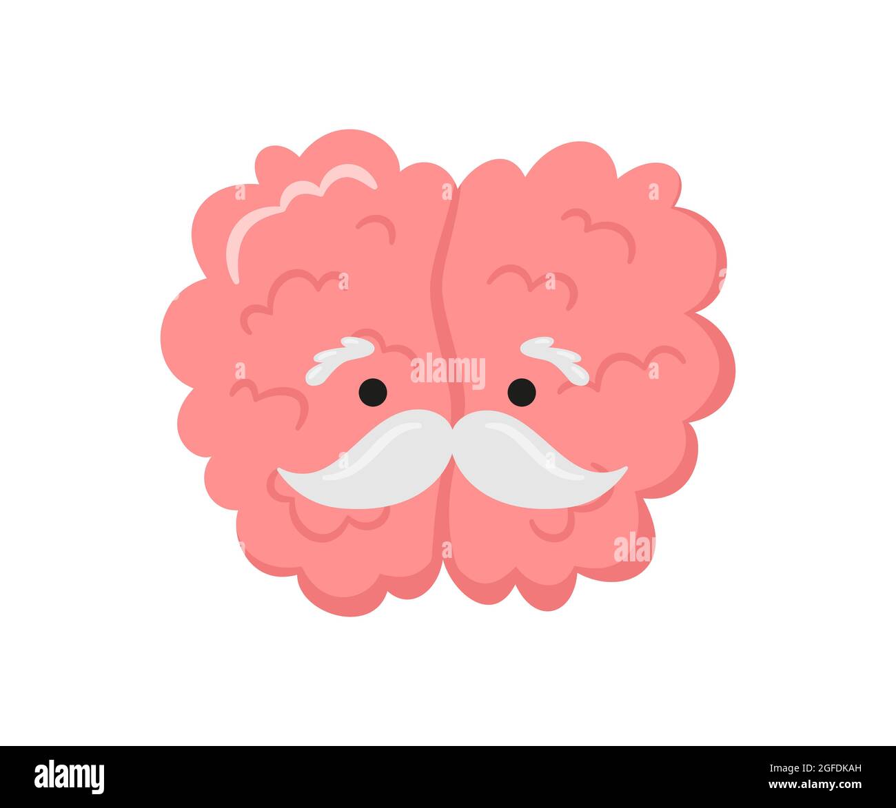 A kawaii old brain character with a gray mustache. Symbol of alzheimer ...