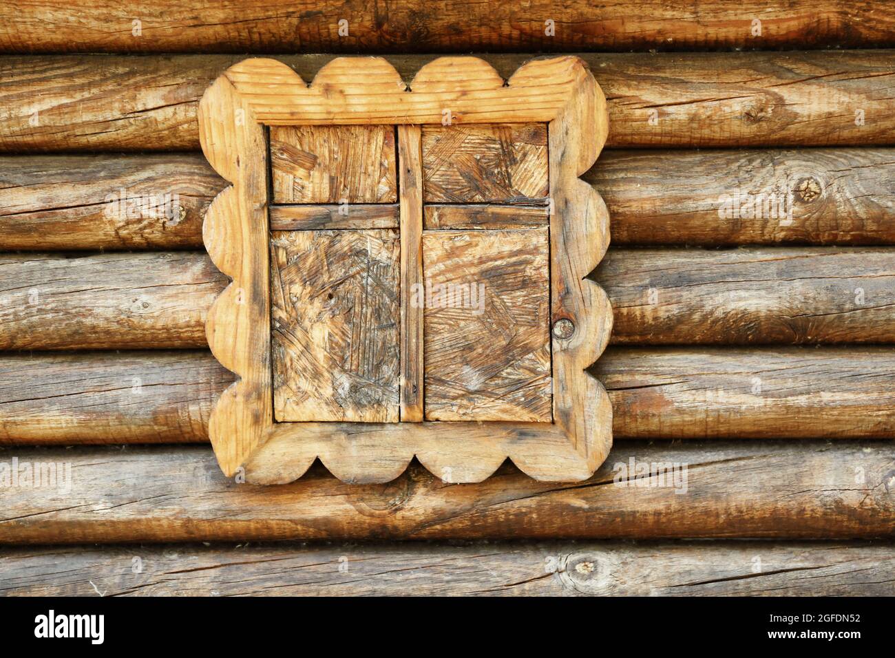 Wooden window in small hut Stock Photo - Alamy