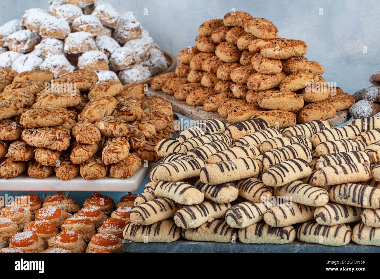 Turkish Cuisine; Crispy fresh biscuits. Cookies are offered for sale at ...