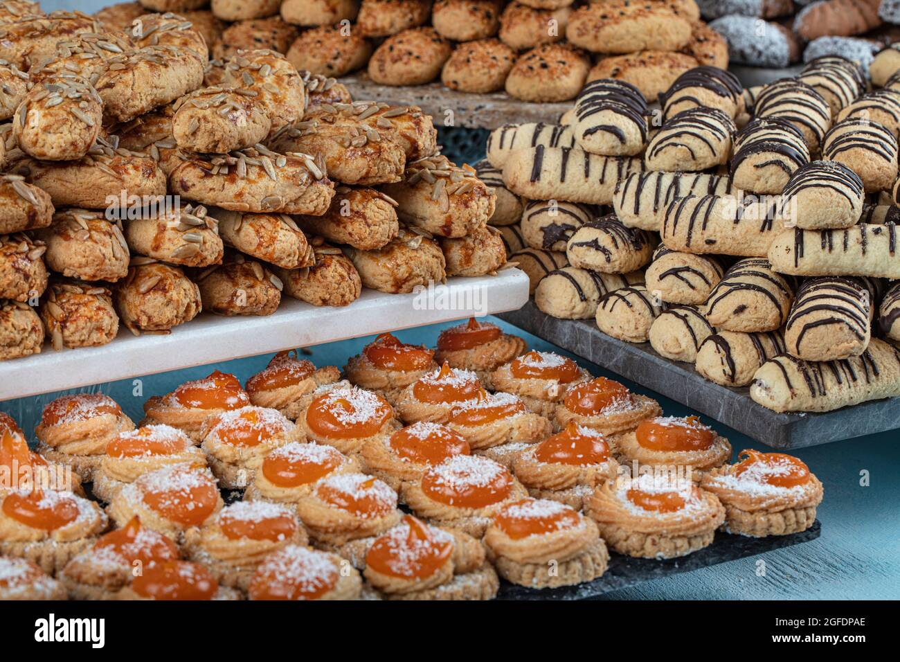 Turkish Cuisine; Crispy fresh biscuits. Cookies are offered for sale at ...