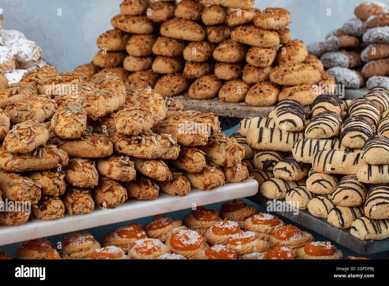 Turkish Cuisine; Crispy fresh biscuits. Cookies are offered for sale at ...
