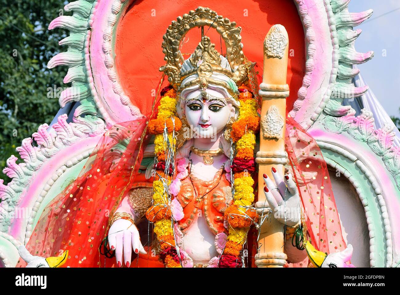 Sculpture of Hindu Goddess Durga, Goddess Durga idol with ornaments in ...