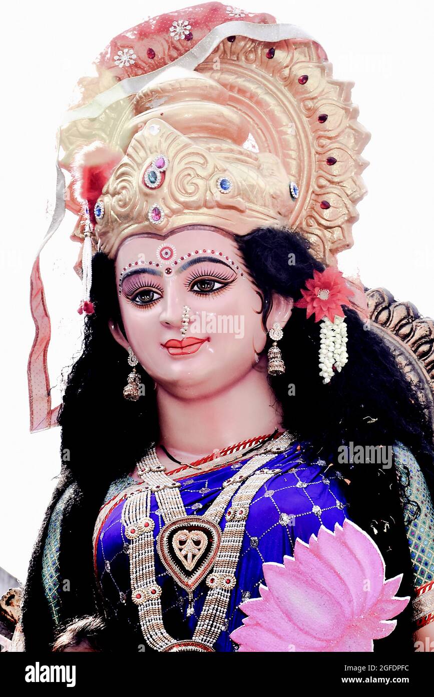 Sculpture of Hindu Goddess Durga, Goddess Durga idol with ornaments in ...