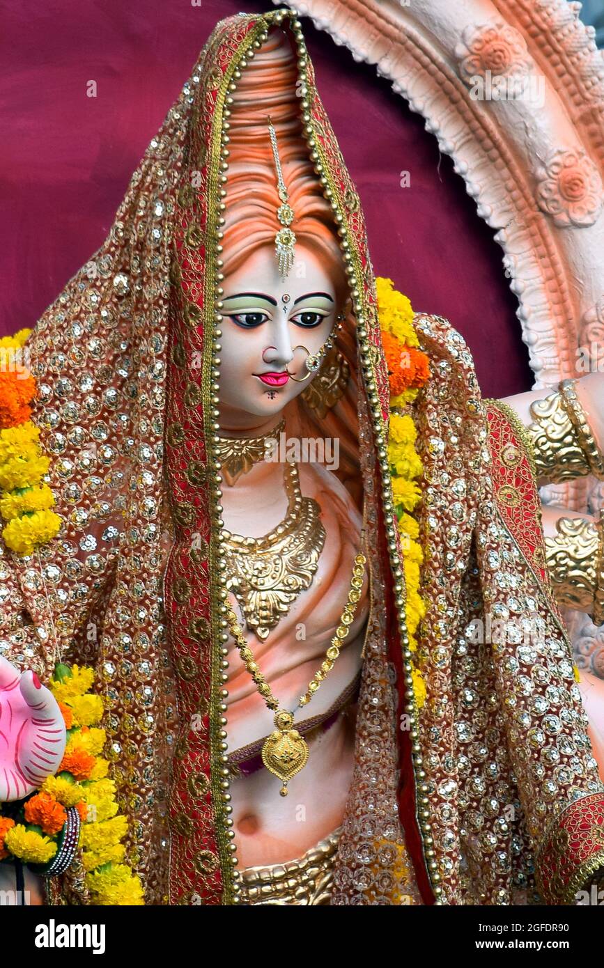 Sculpture of Hindu Goddess Durga, Goddess Durga idol with ornaments in ...
