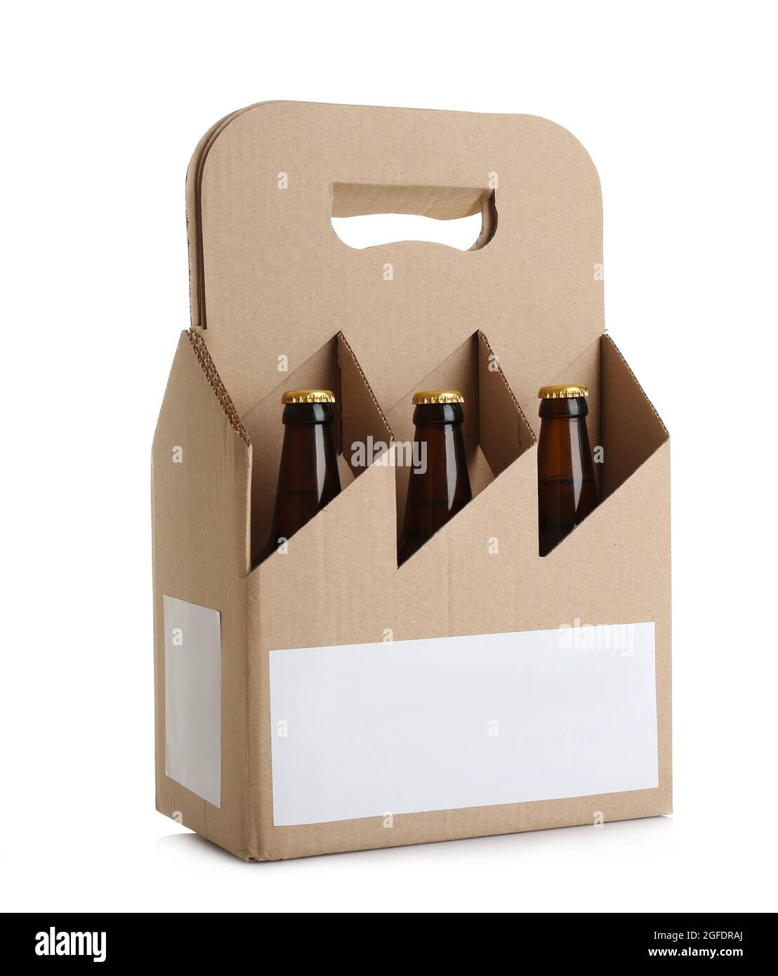Paper beer package on white background Stock Photo - Alamy