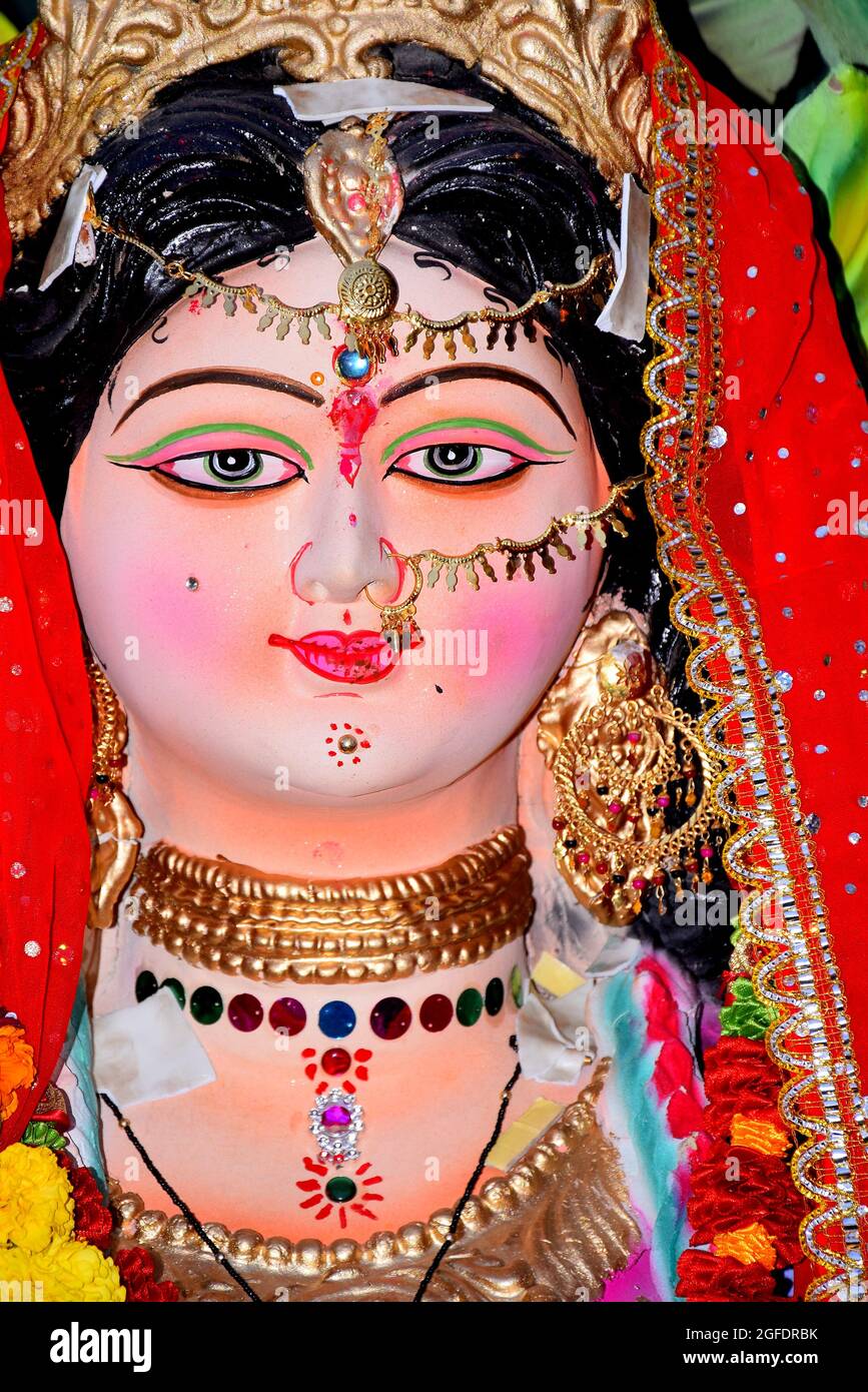 Sculpture of Hindu Goddess Durga, Goddess Durga idol with ornaments in ...
