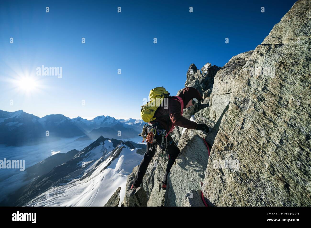 Climbing the Zinalrothorn mountain, North Ridge route, Switzerland ...