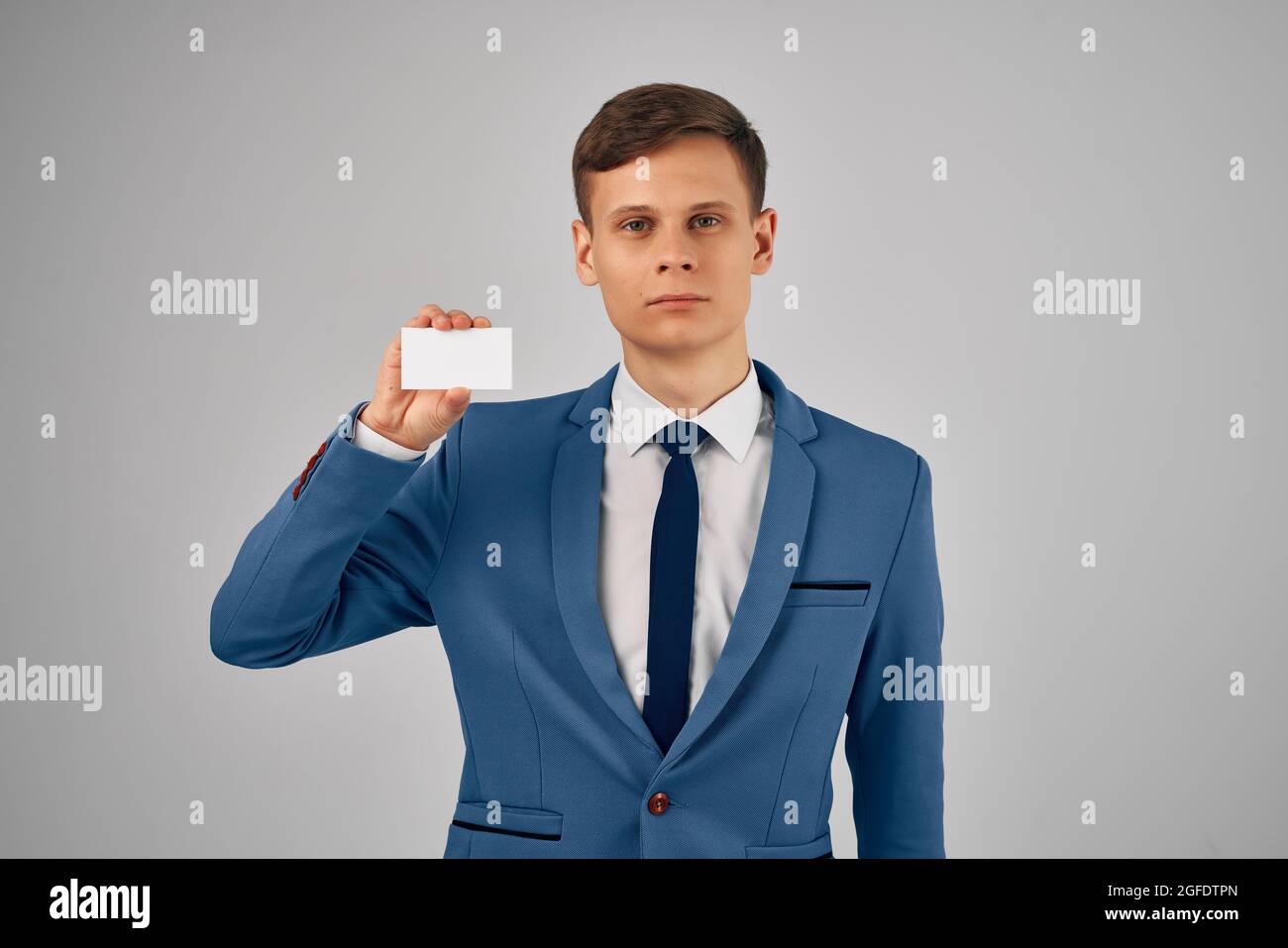 man wearing identity card copy space advertising Stock Photo - Alamy