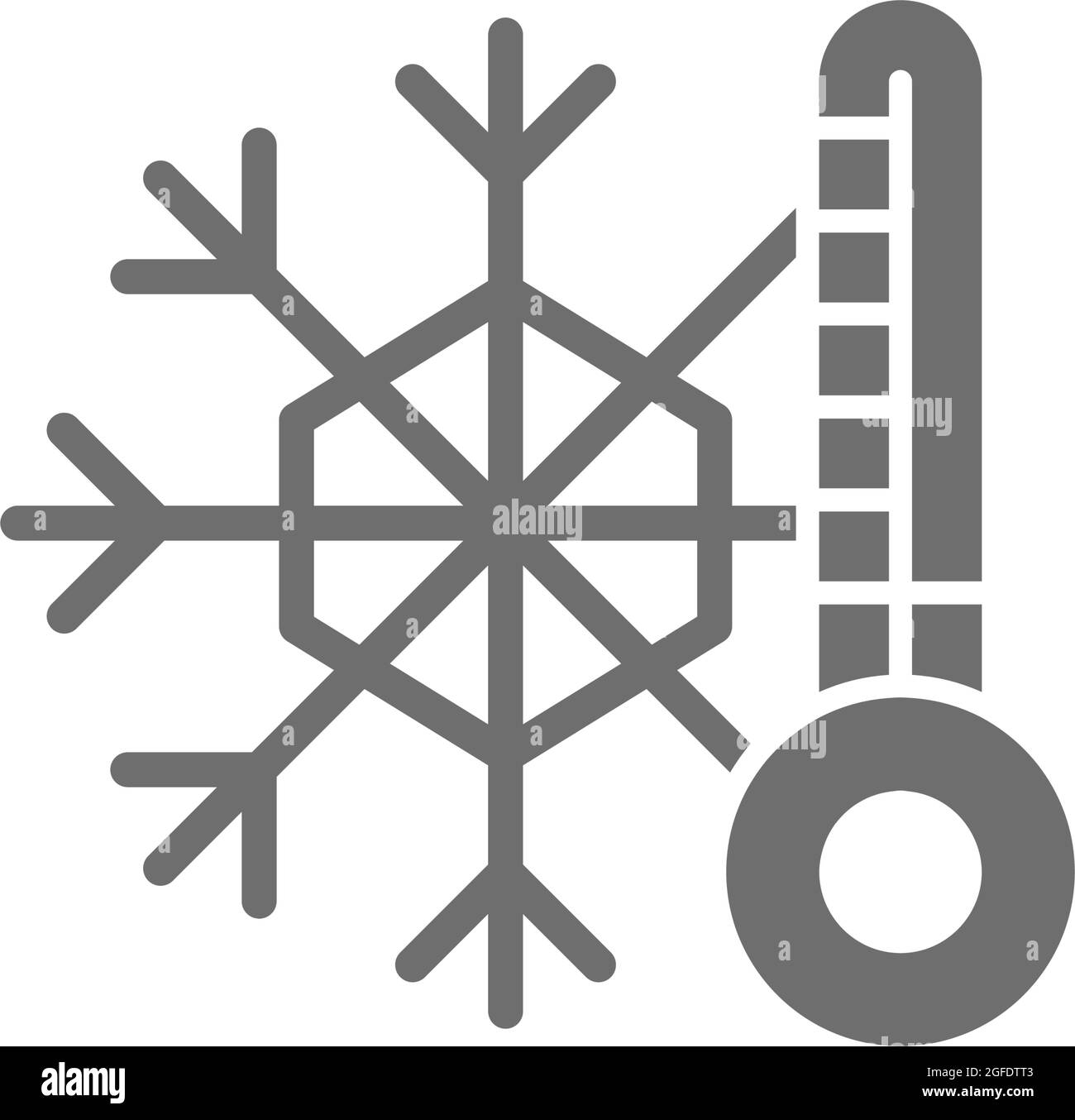 Snowflake with a thermometer, low temperature, frost grey icon Stock ...