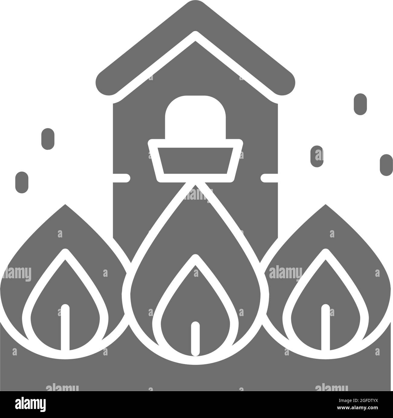 Burning house, fire, natural disaster, catastrophe grey icon Stock ...