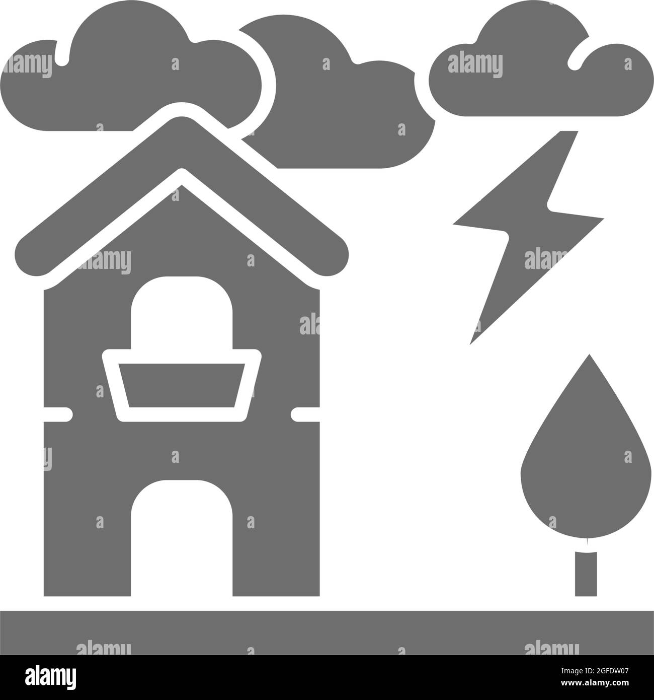 Thunderstorm, lightning, natural disaster, catastrophe grey icon Stock ...